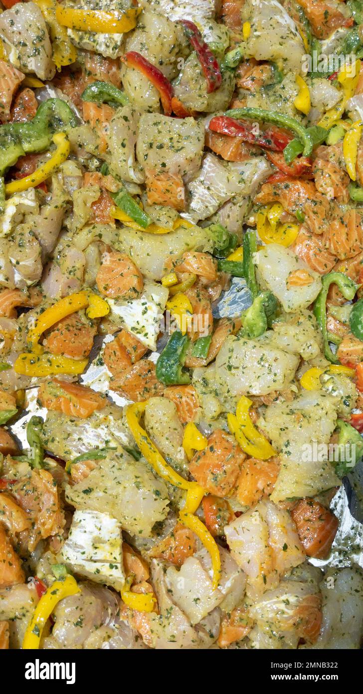 Finger food snacks dish of cod white hake and salmon cooked for parties ...