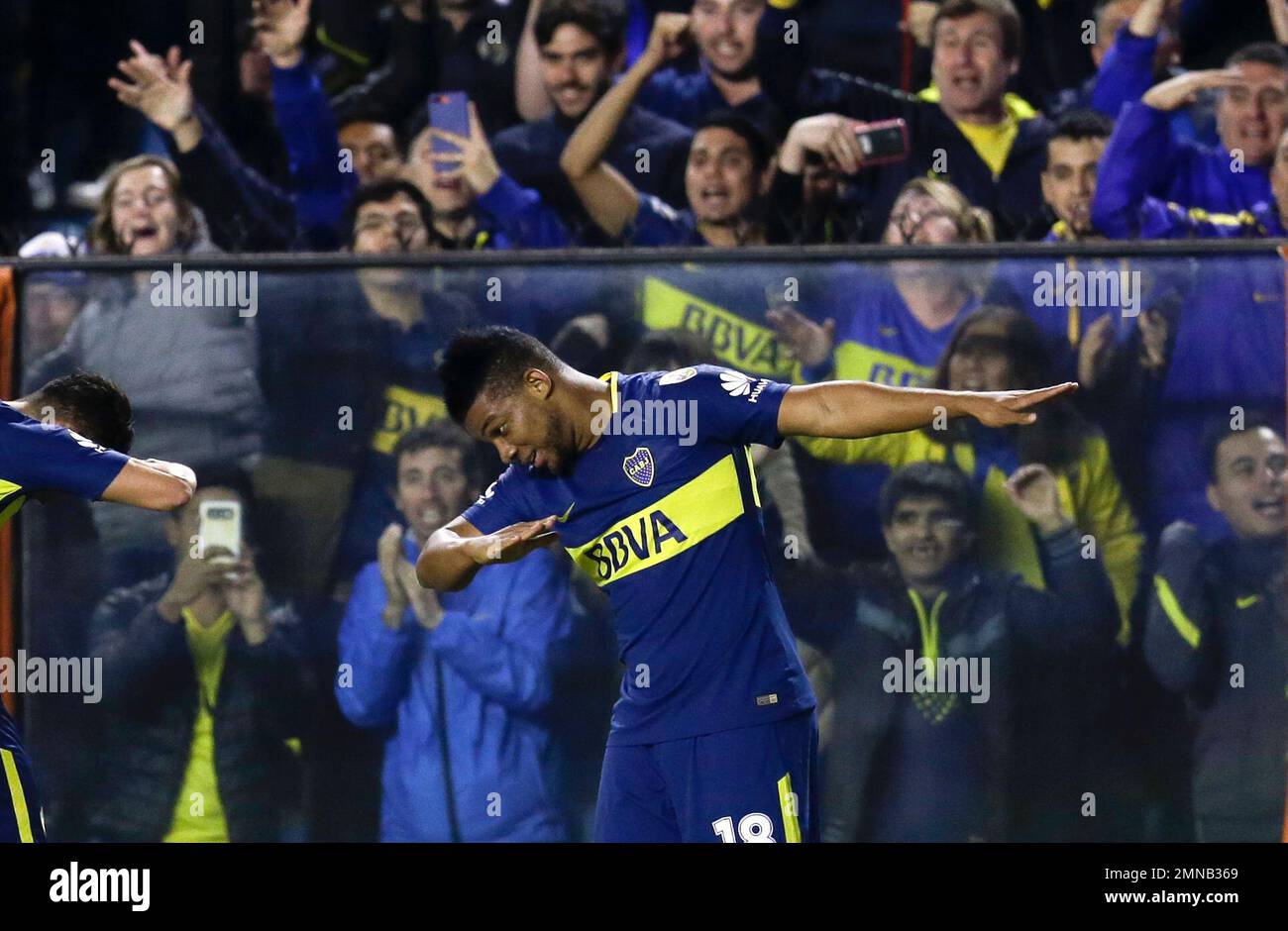 Argentina's Boca Juniors Frank Fabra celebrates scoring against Peru's ...