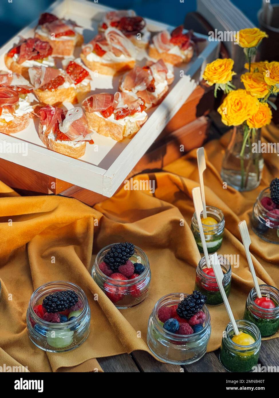 Backyard barbeque party at summer, elegant decoration, luxury catering ...