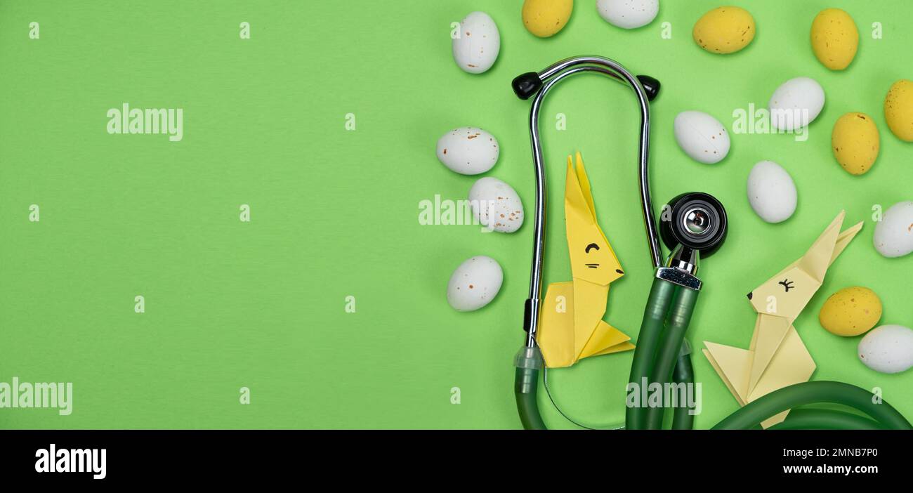 Happy and healthy Easter - medical banner with stethoscope, Easter ...