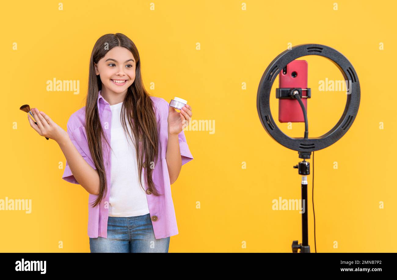 photo of happy teen blogger girl making blog. teen blogger girl with ...