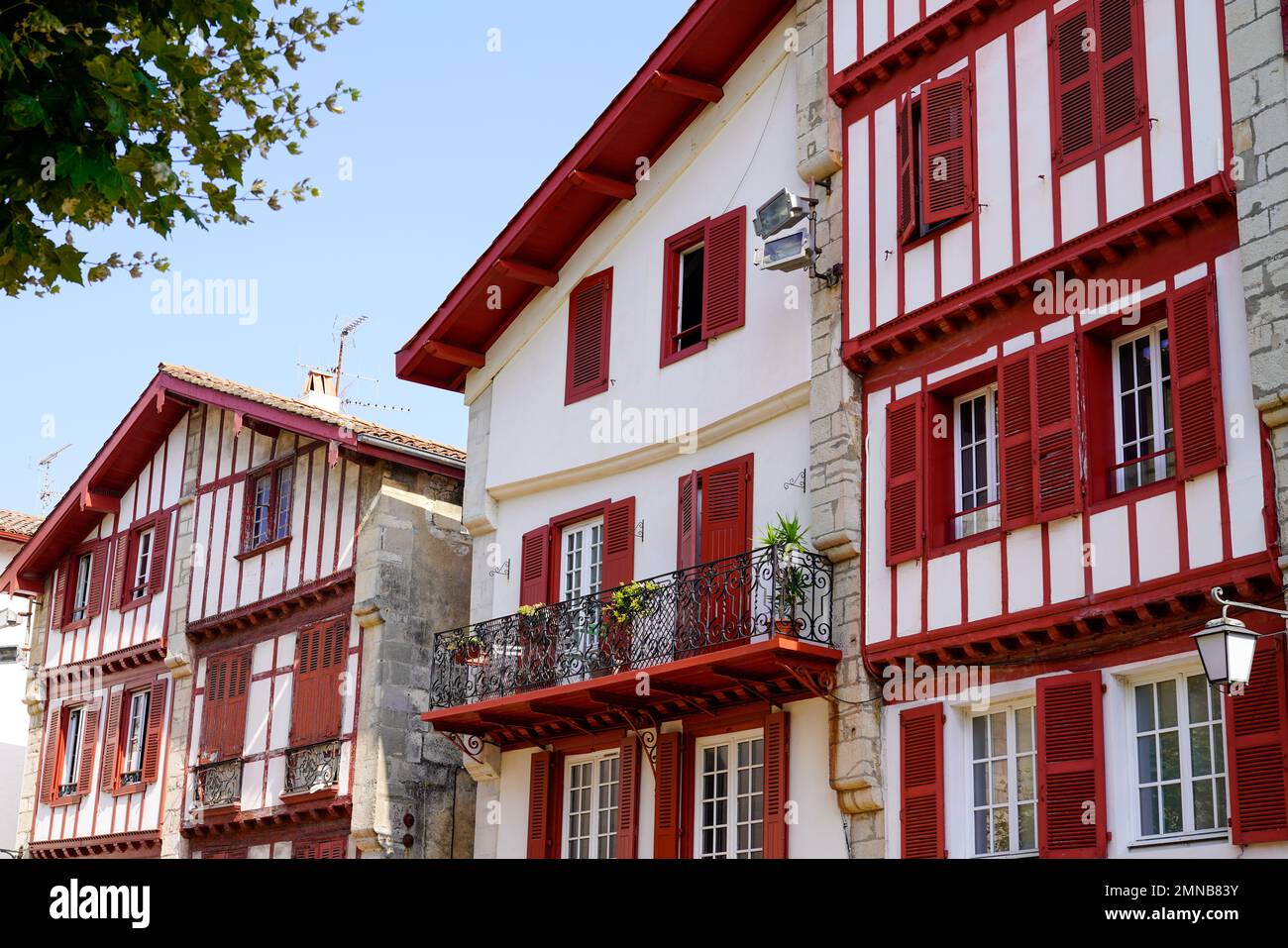 Old typical buildings in bask Bayonne town in ancient basque country in ...