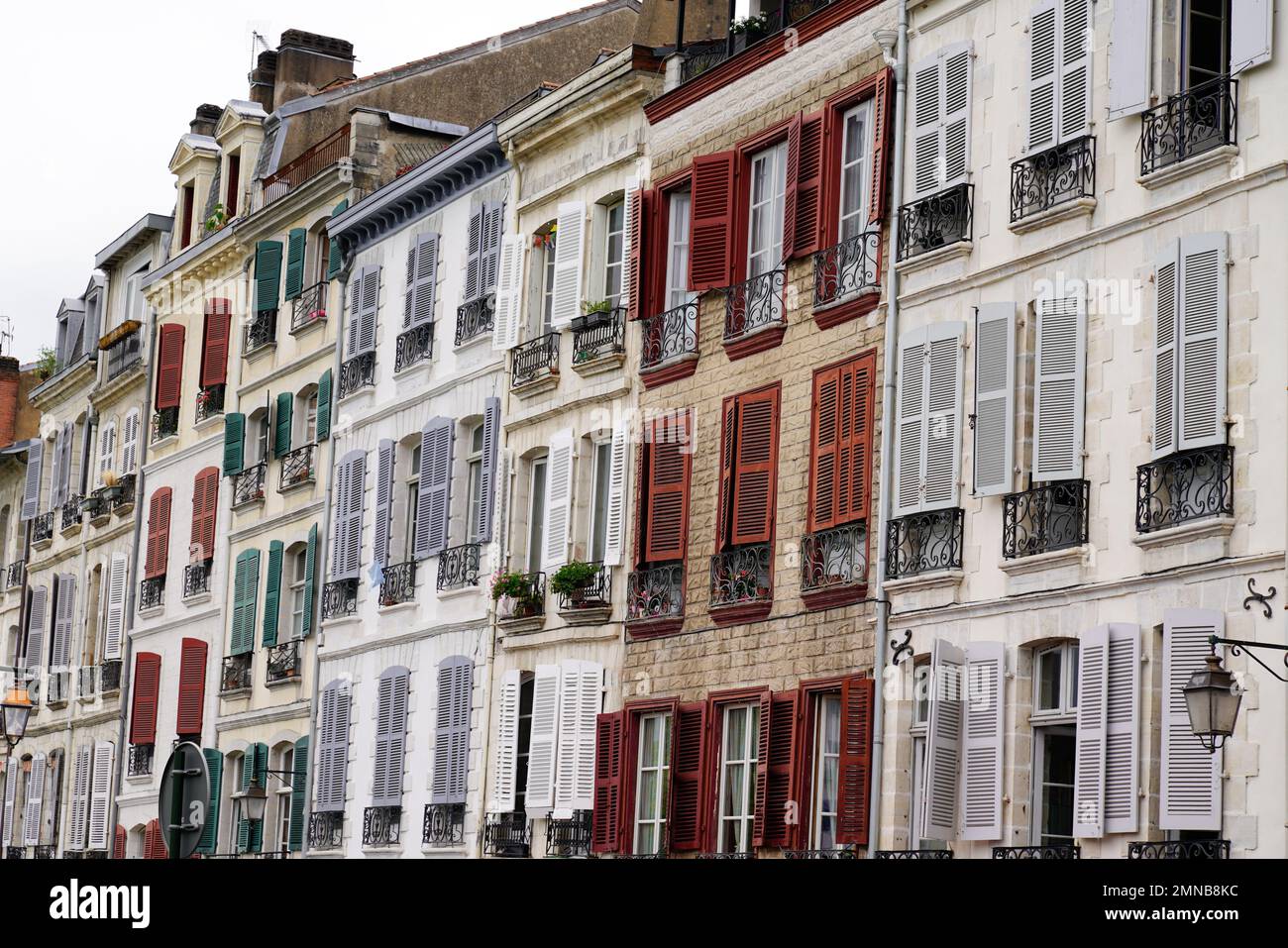 Old buildings in bask Bayonne town in basque country in France ...