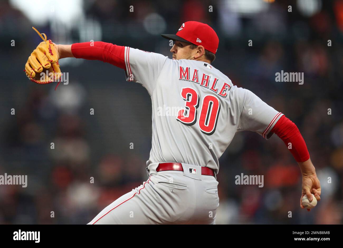 Cincinnati Reds pitcher Tyler Mahle works against the San Francisco ...
