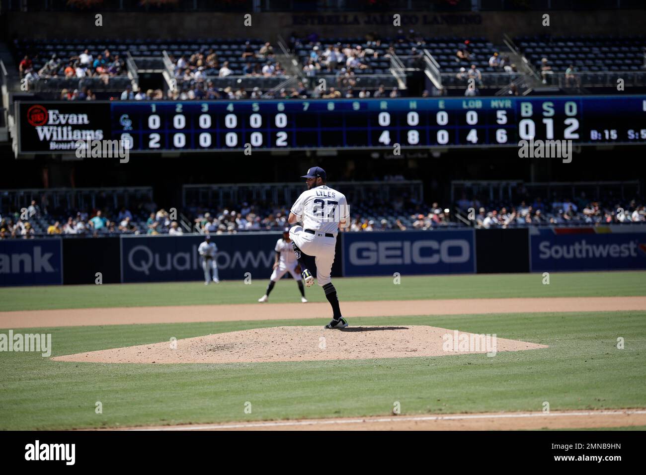 San Diego Padres starting pitcher Jordan Lyles works against a Colorado ...