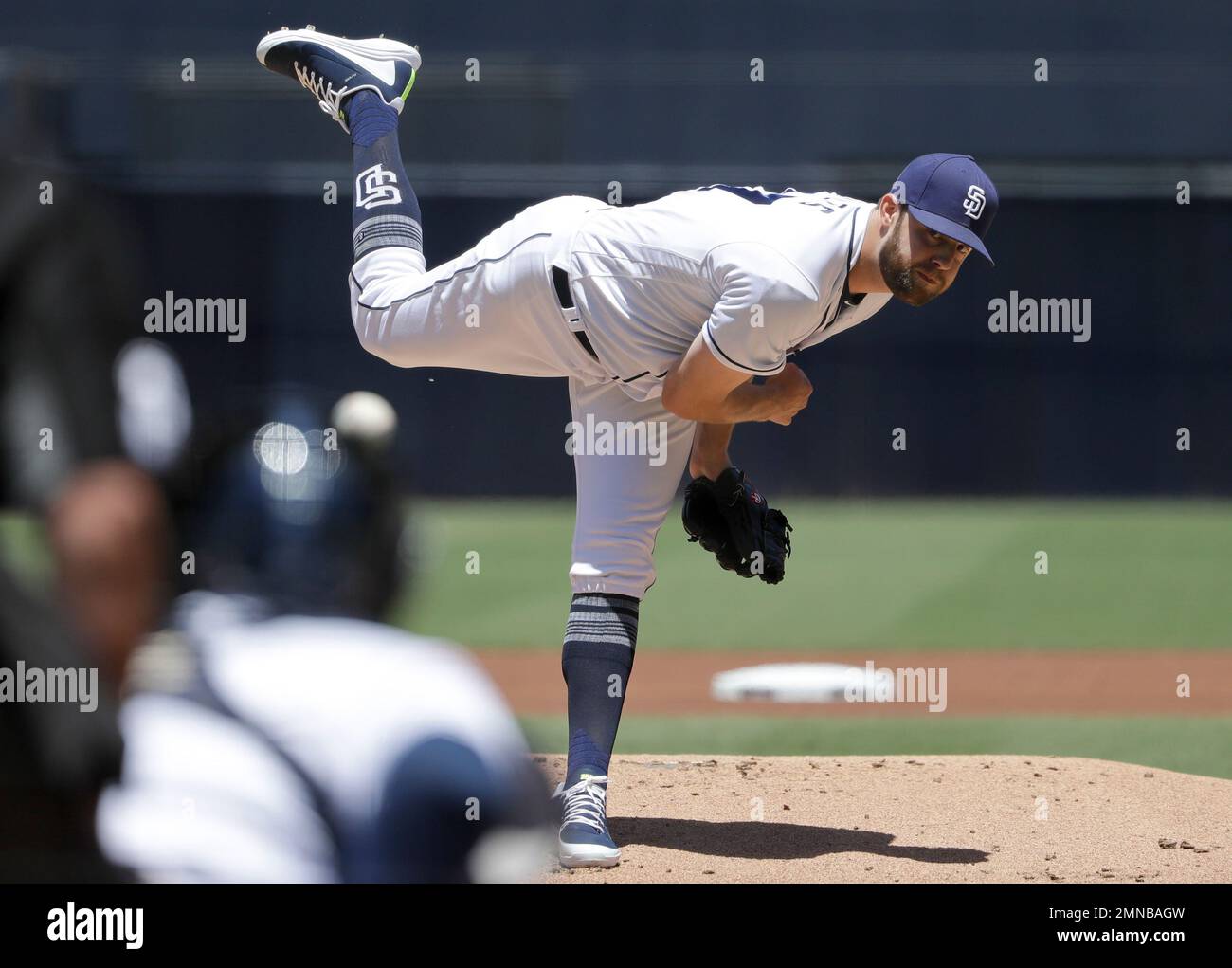 San Diego Padres starting pitcher Jordan Lyles works against a Colorado ...