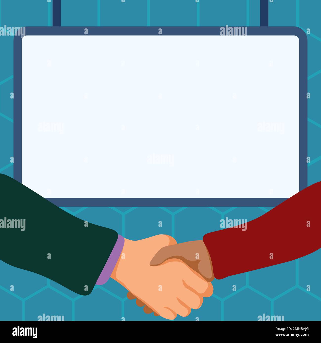 Handshake on bright colored background. Speech bubble with important ...