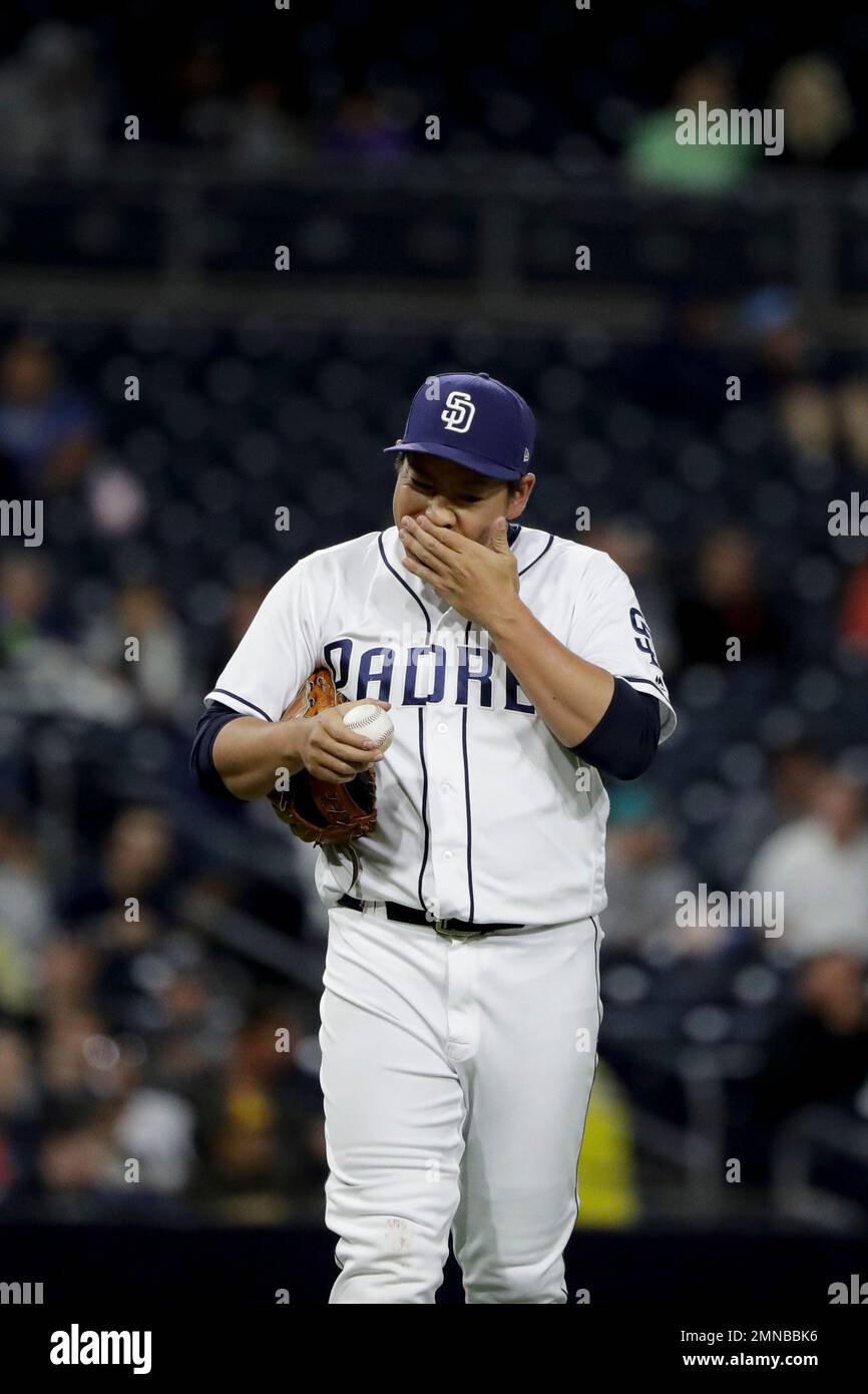 San Diego Padres relief pitcher Kazuhisa Makita, of Japan, works ...