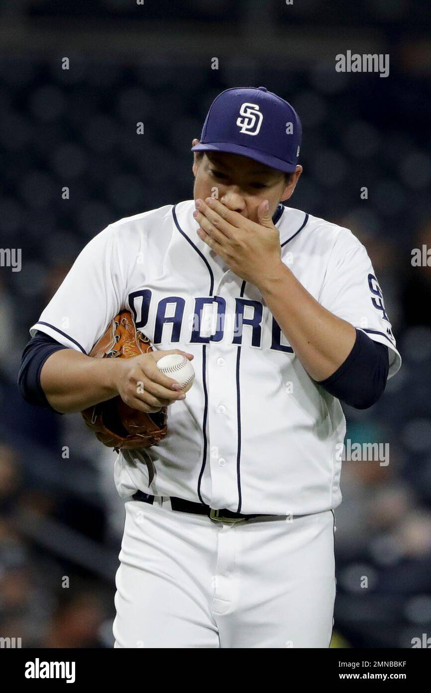 San Diego Padres relief pitcher Kazuhisa Makita, of Japan, works ...