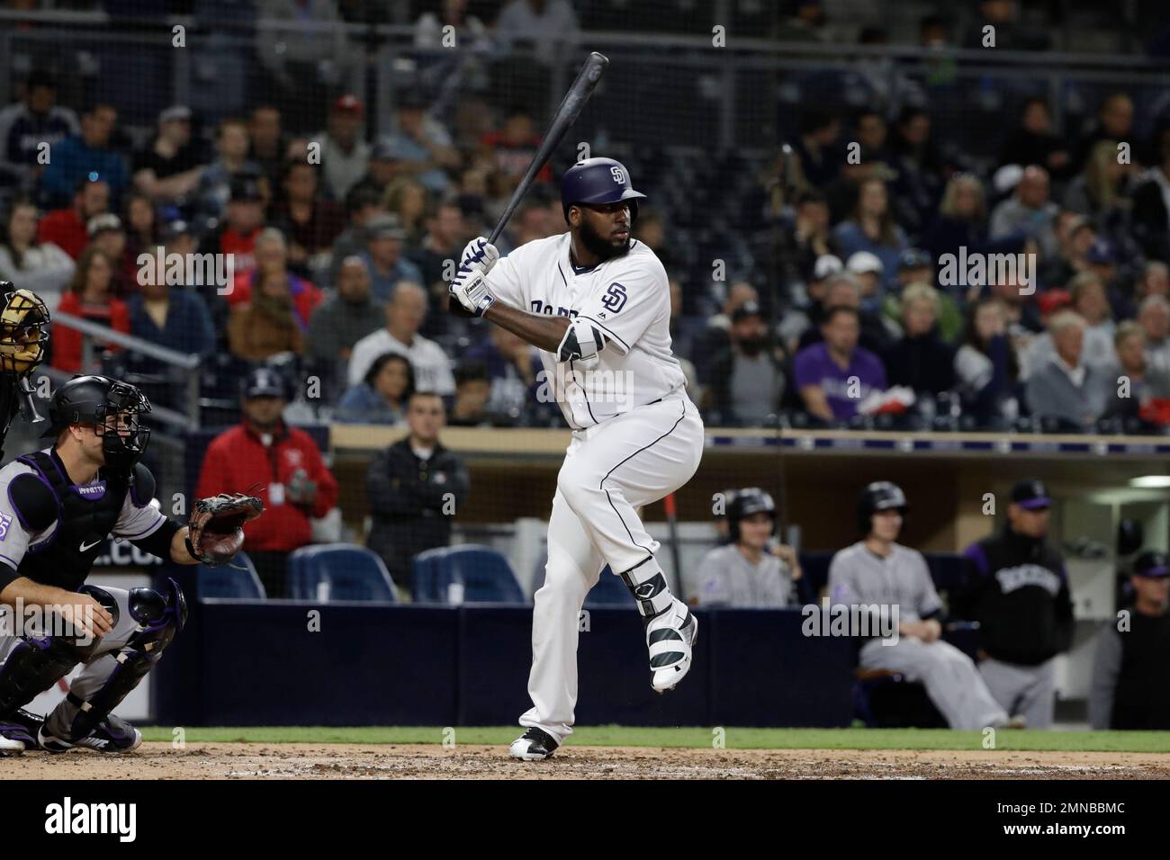 San Diego Padres' Franmil Reyes bats during the fourth inning of a ...
