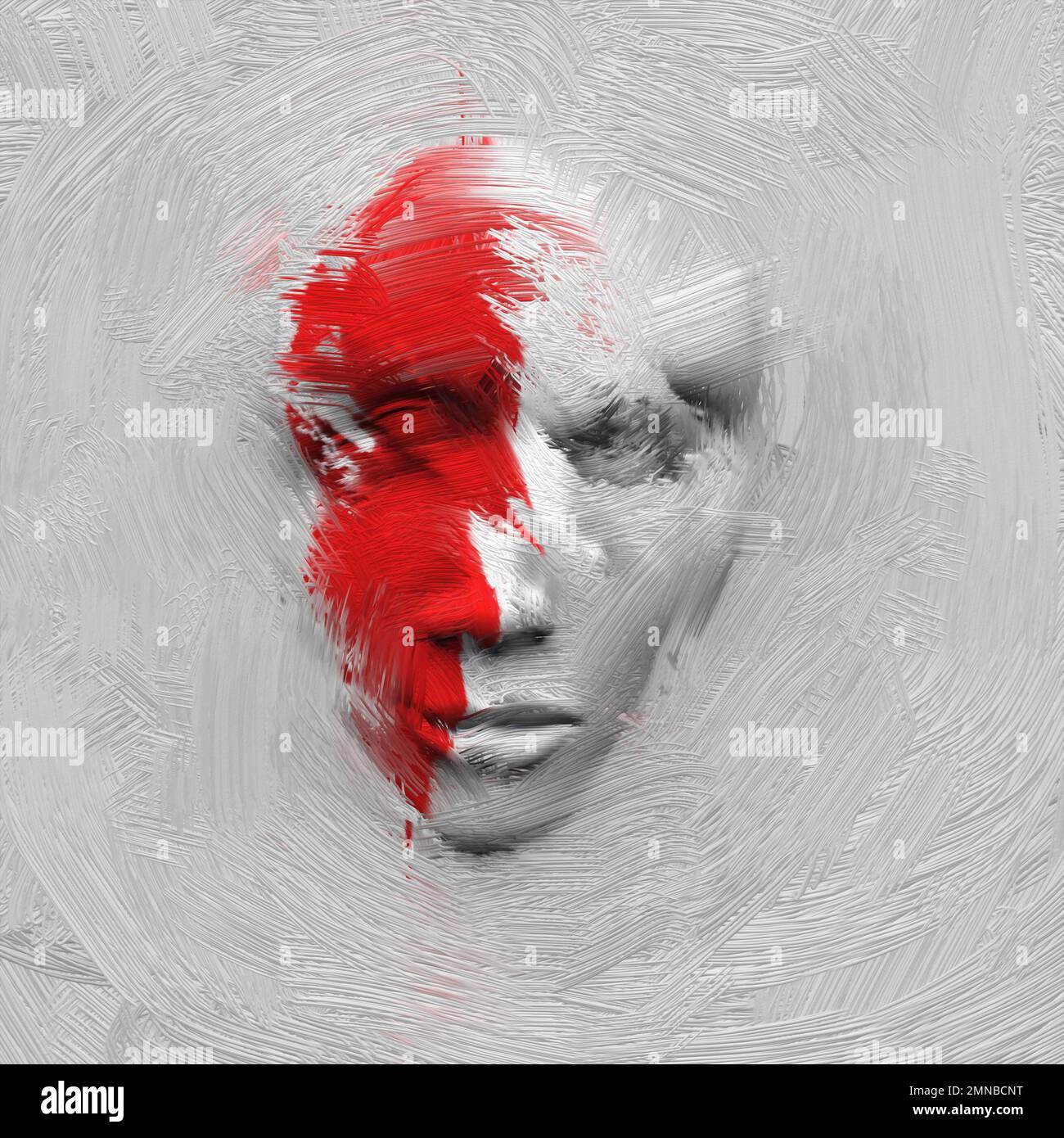 Red white face. Digital abstract painting Stock Photo - Alamy