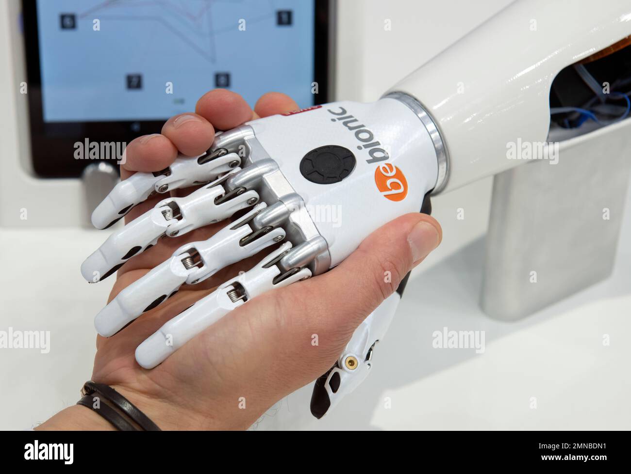 A man demonstrates the pattern recognition with the bebionic prosthetic ...
