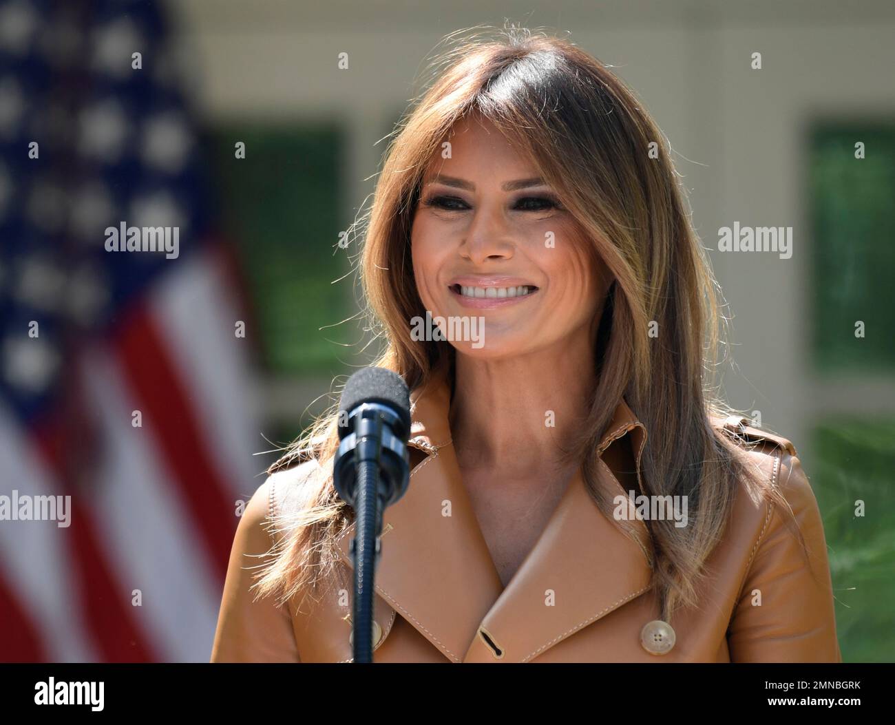 In this May 7, 2018 photo, First lady Melania Trump speaks on her ...