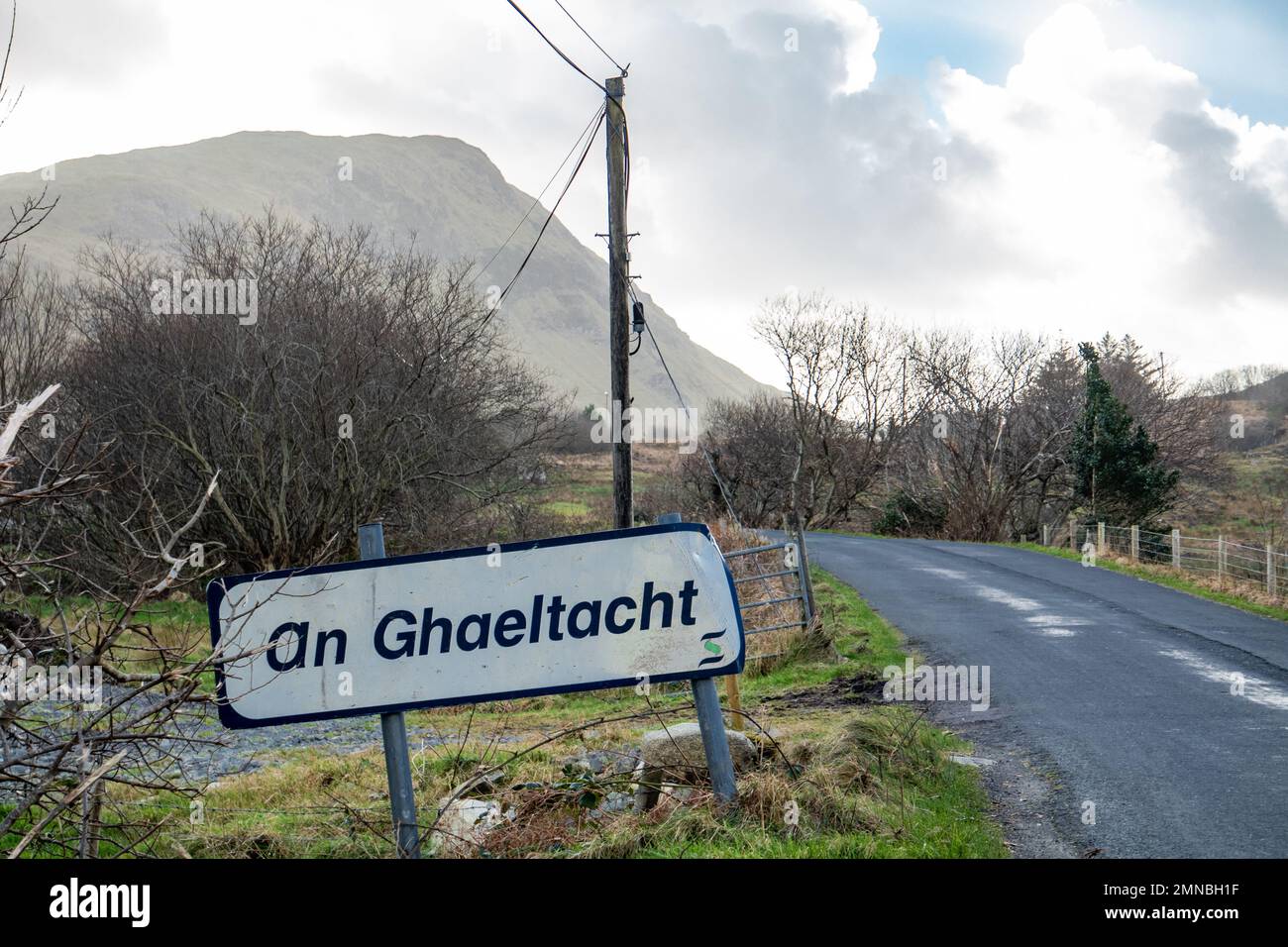 An Ghaeltacht road sign explaining that here starts an area where the ...