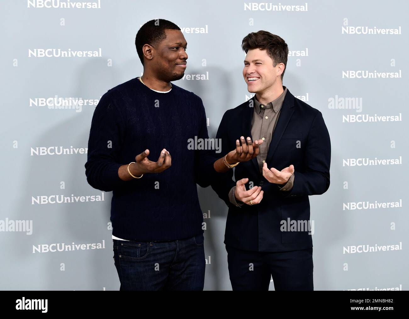 Comedians Michael Che, left, and Colin Jost attend the 2018 ...