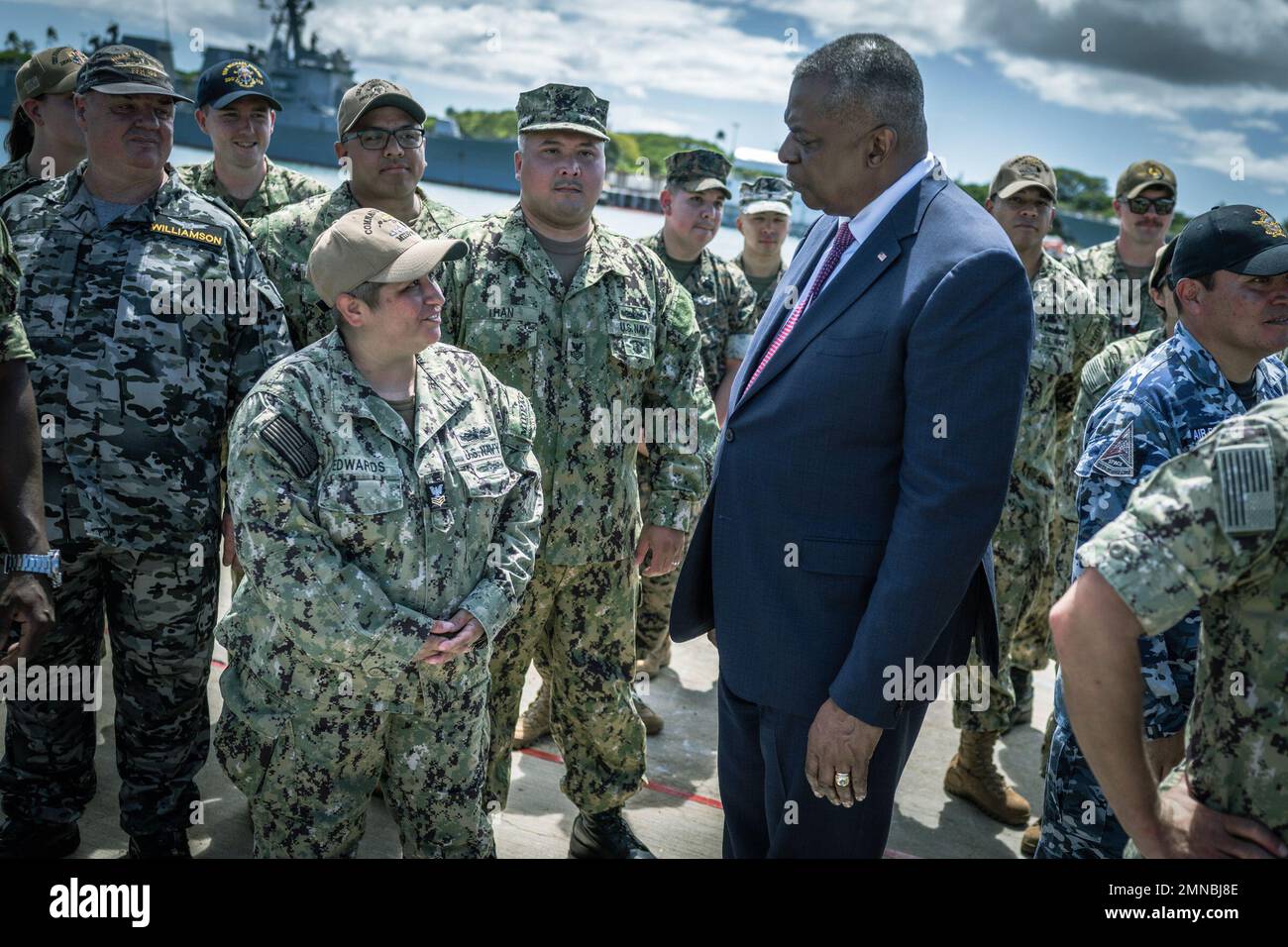 Secretary of Defense Lloyd J. Austin III speaks with U.S. and ...