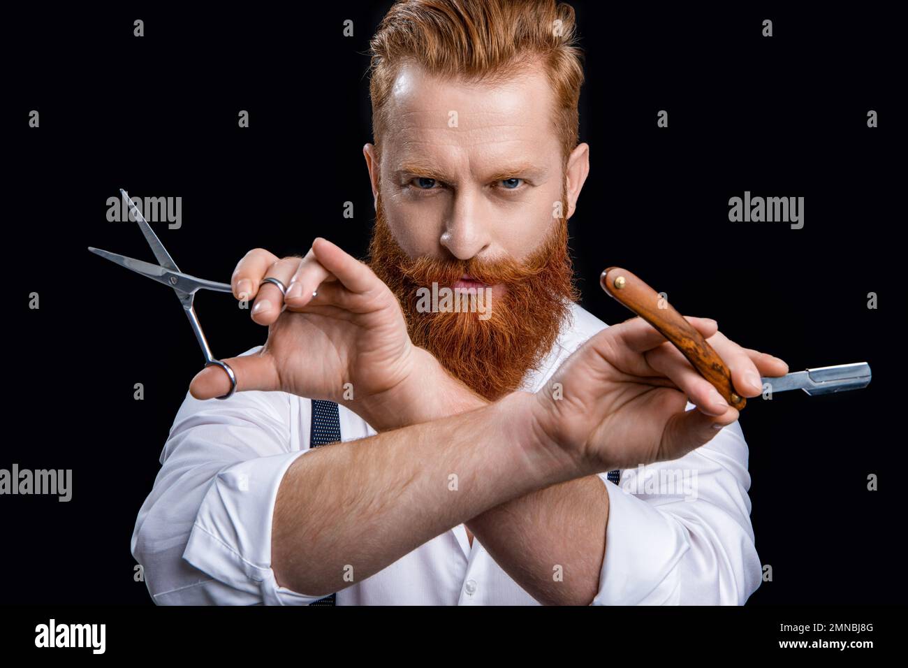 image of barbershop man on background. barbershop man isolated in black ...