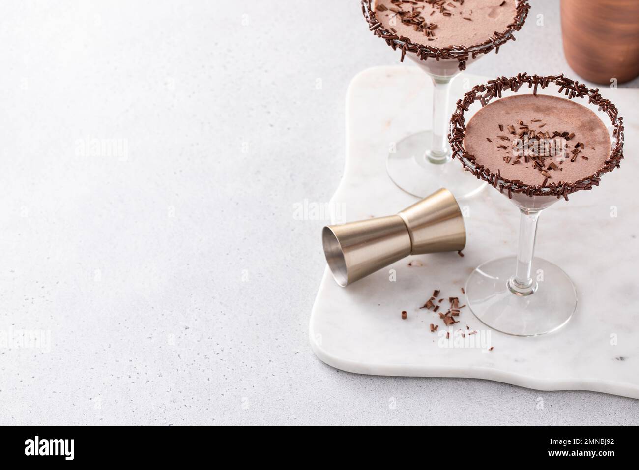 Chocolate martini with chocolate sprinkles on the glass rim with copy ...