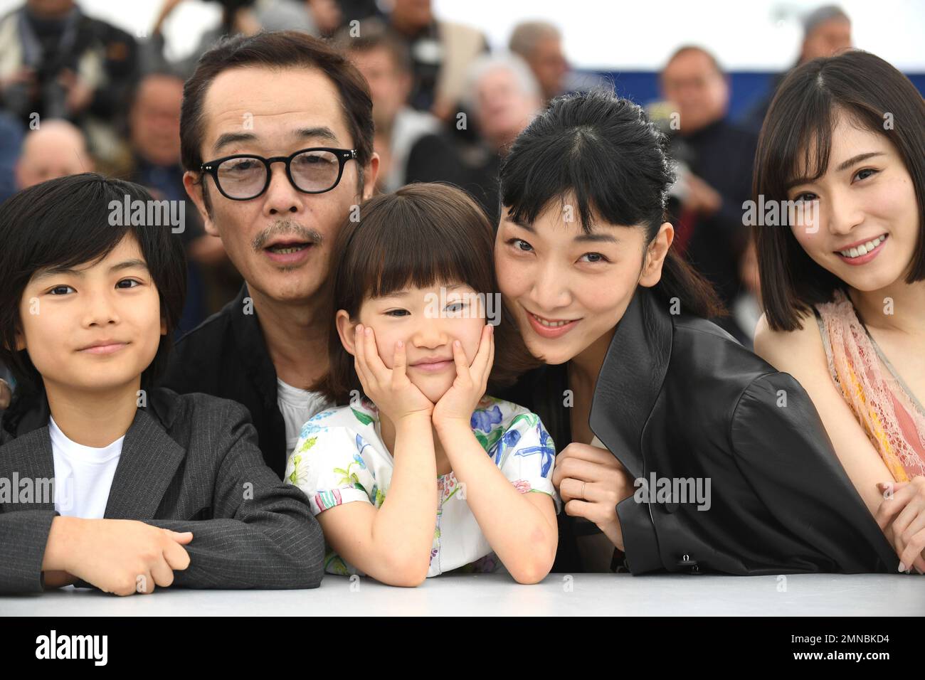 Actors Jyo Kairi, from left, Lily Franky, Miyu Sasaki, Sakura Ando and Mayu Matsuoka pose for ...