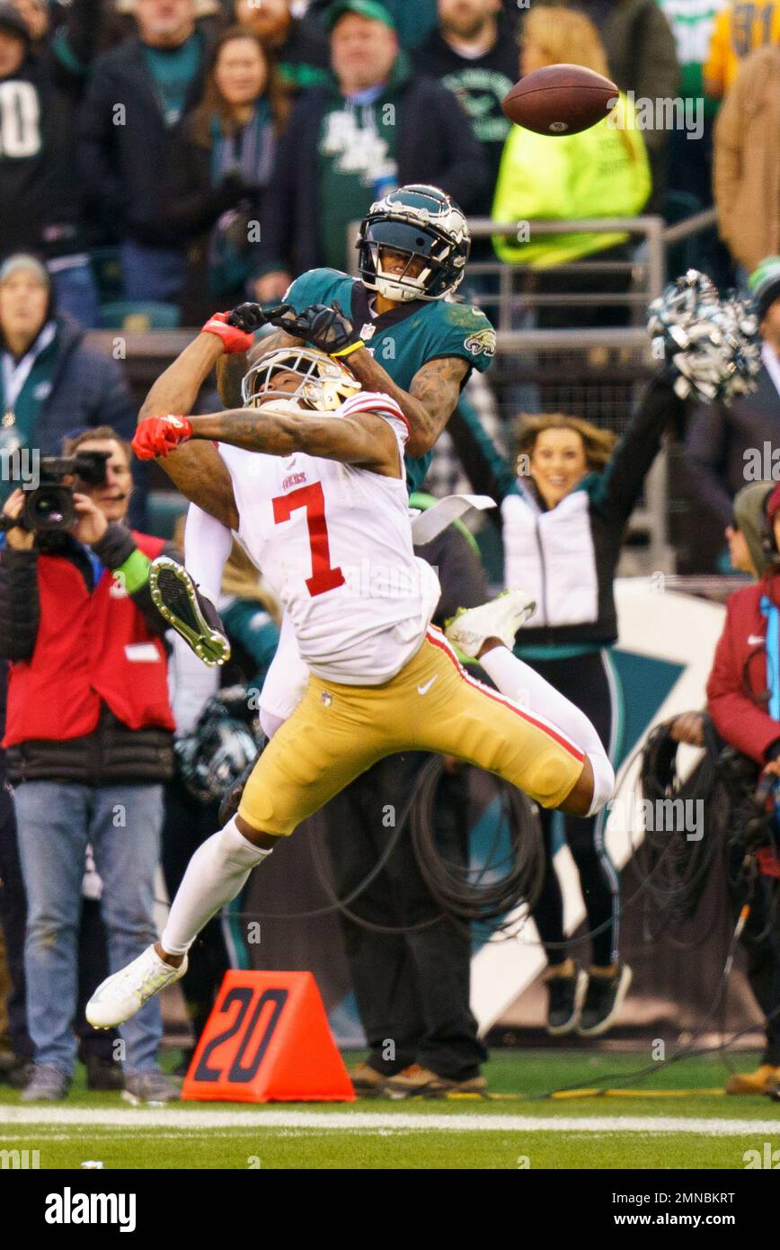Philadelphia Eagles wide receiver DeVonta Smith (6) battles with San ...