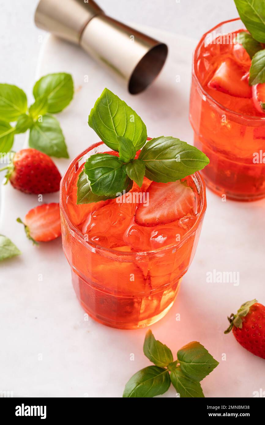 Strawberry basil cocktail or mocktail, cold refreshing summer drink Stock Photo - Alamy