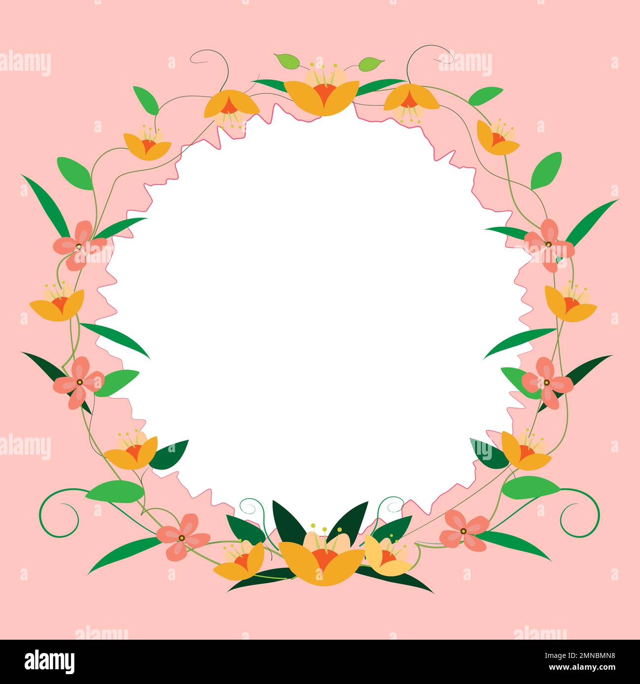 Circle Shape Pink Color. Text Frame Surrounded With Assorted Flowers ...