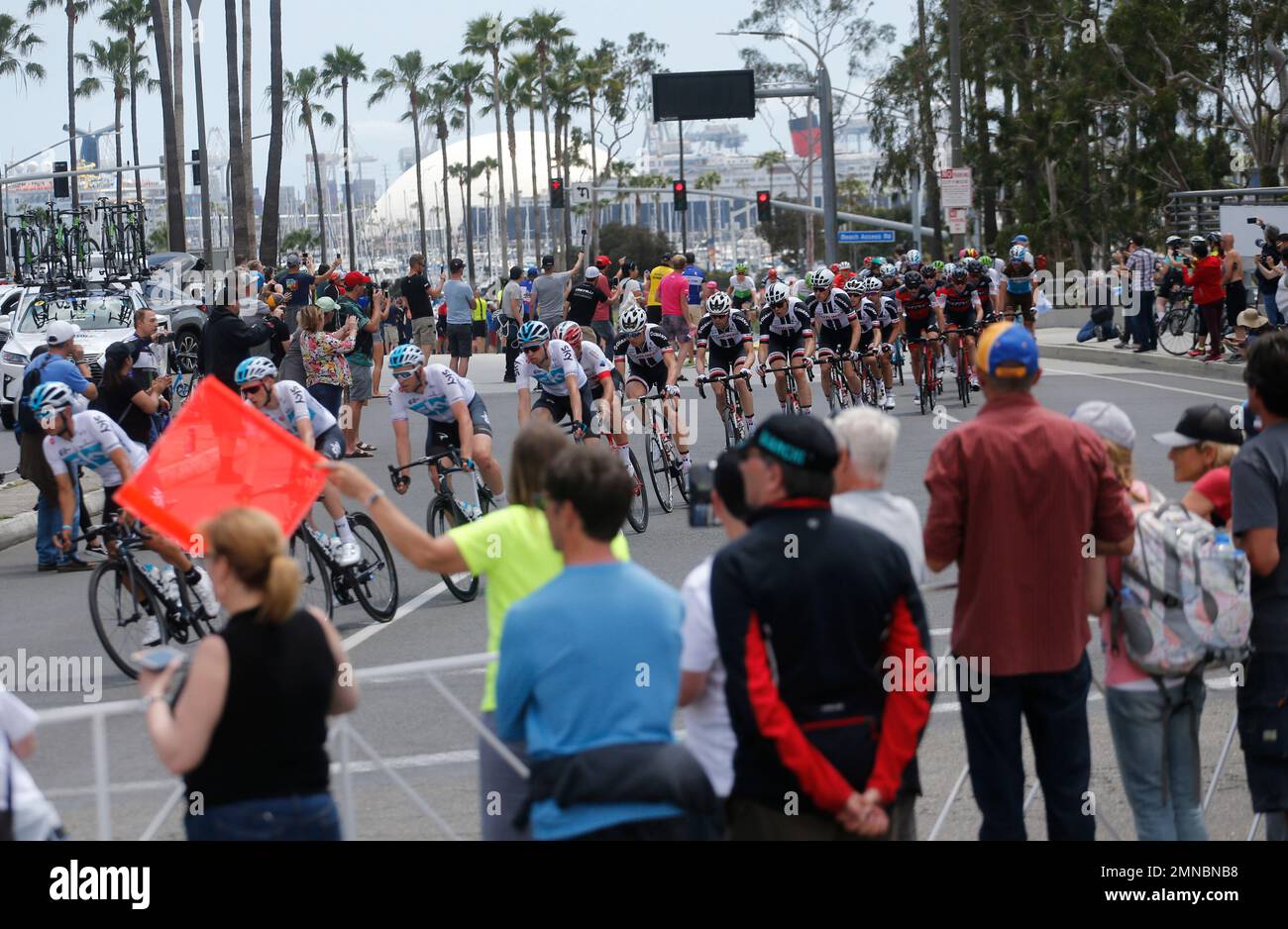 The peloton rides along Ocean Boulevard during the first stage of the ...