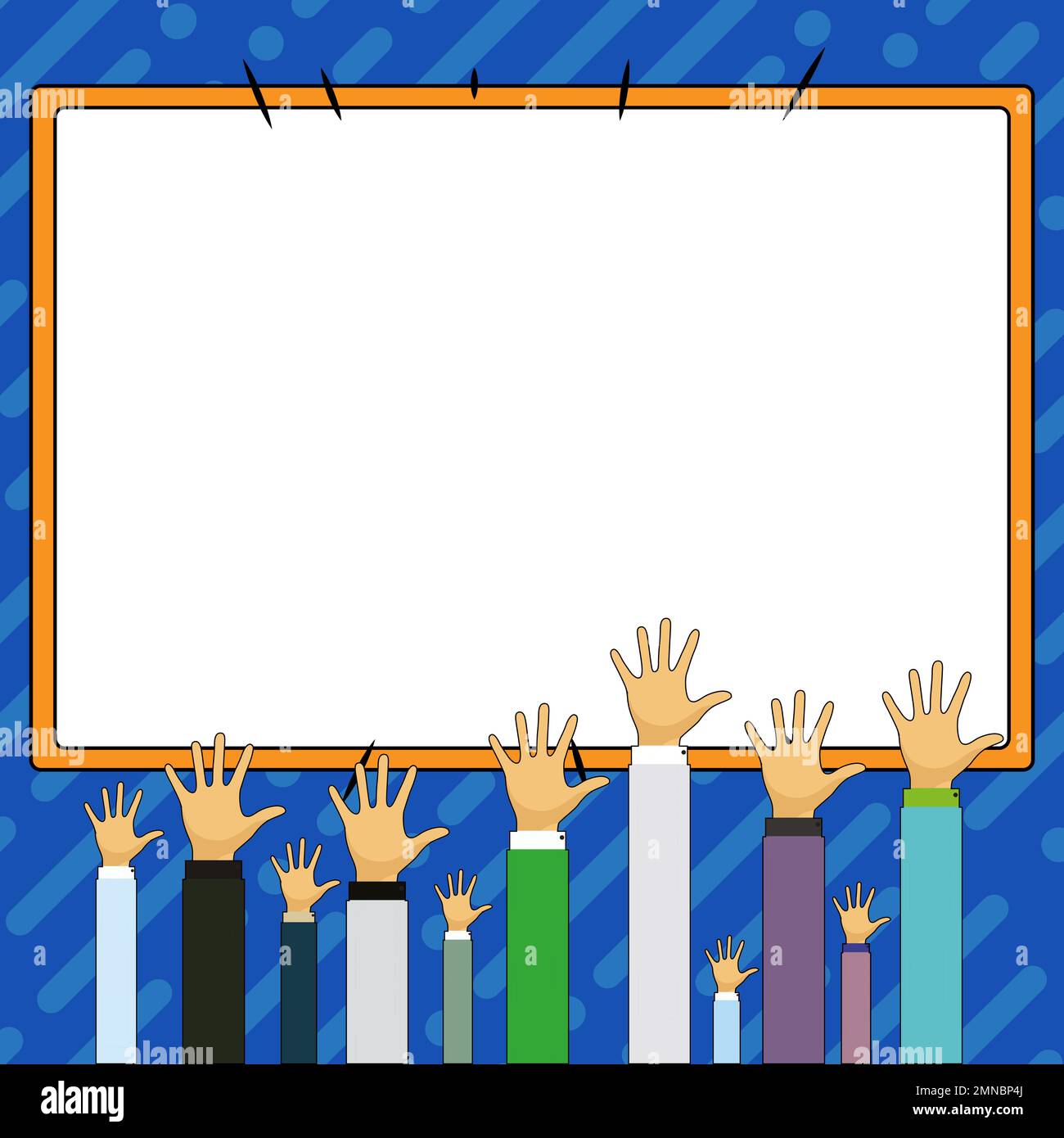 Hands raised up pointing to whiteboard with important information. Big ...