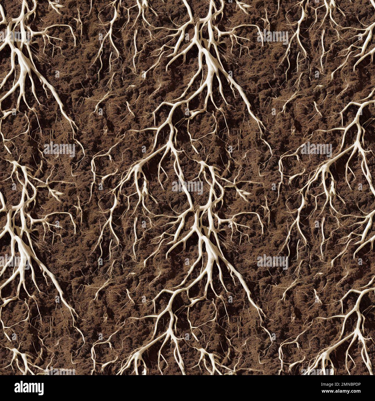 Seamless pattern. Potent white rhizomes against the background of brown ...