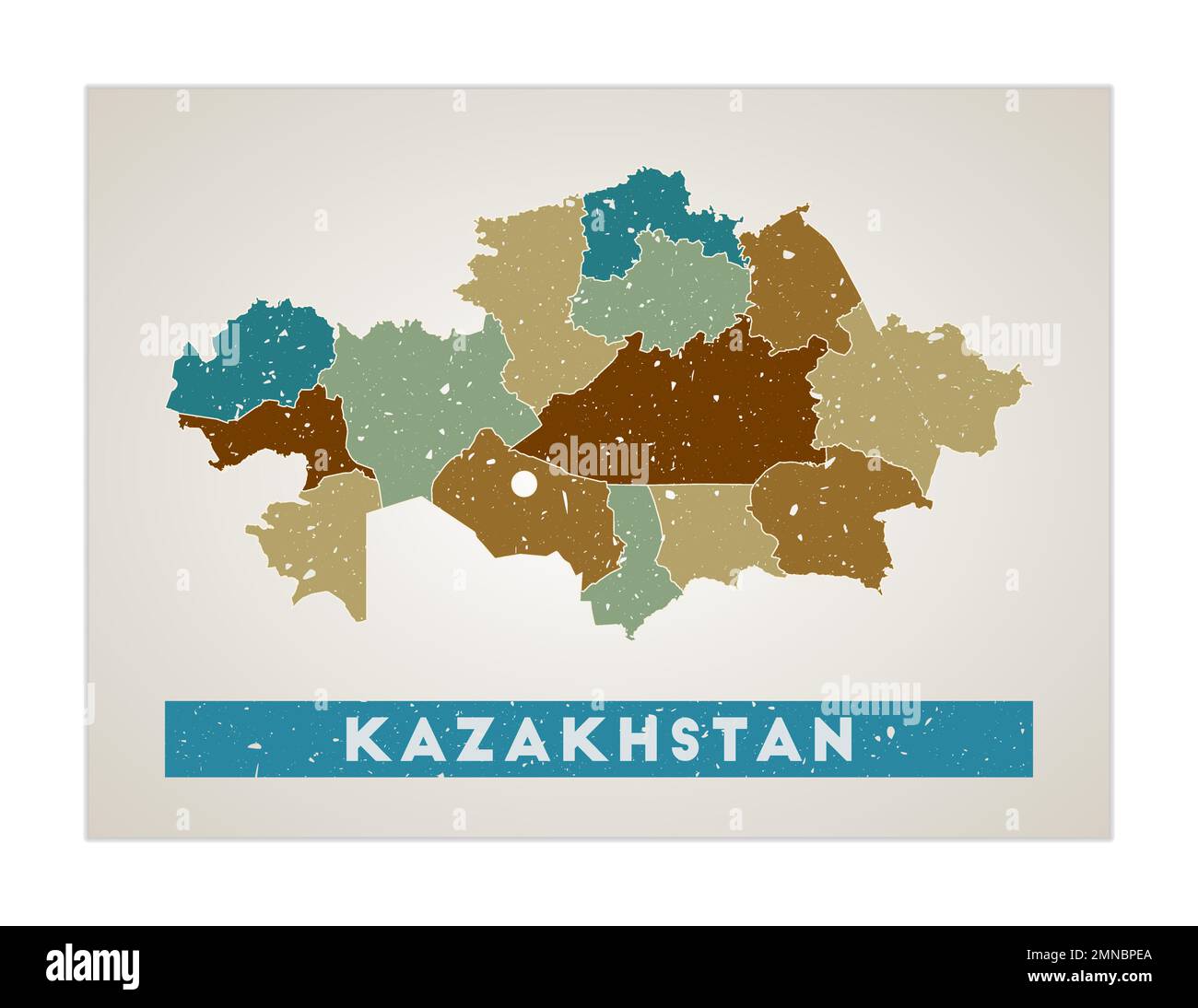 Kazakhstan map. Country poster with regions. Old grunge texture. Shape ...