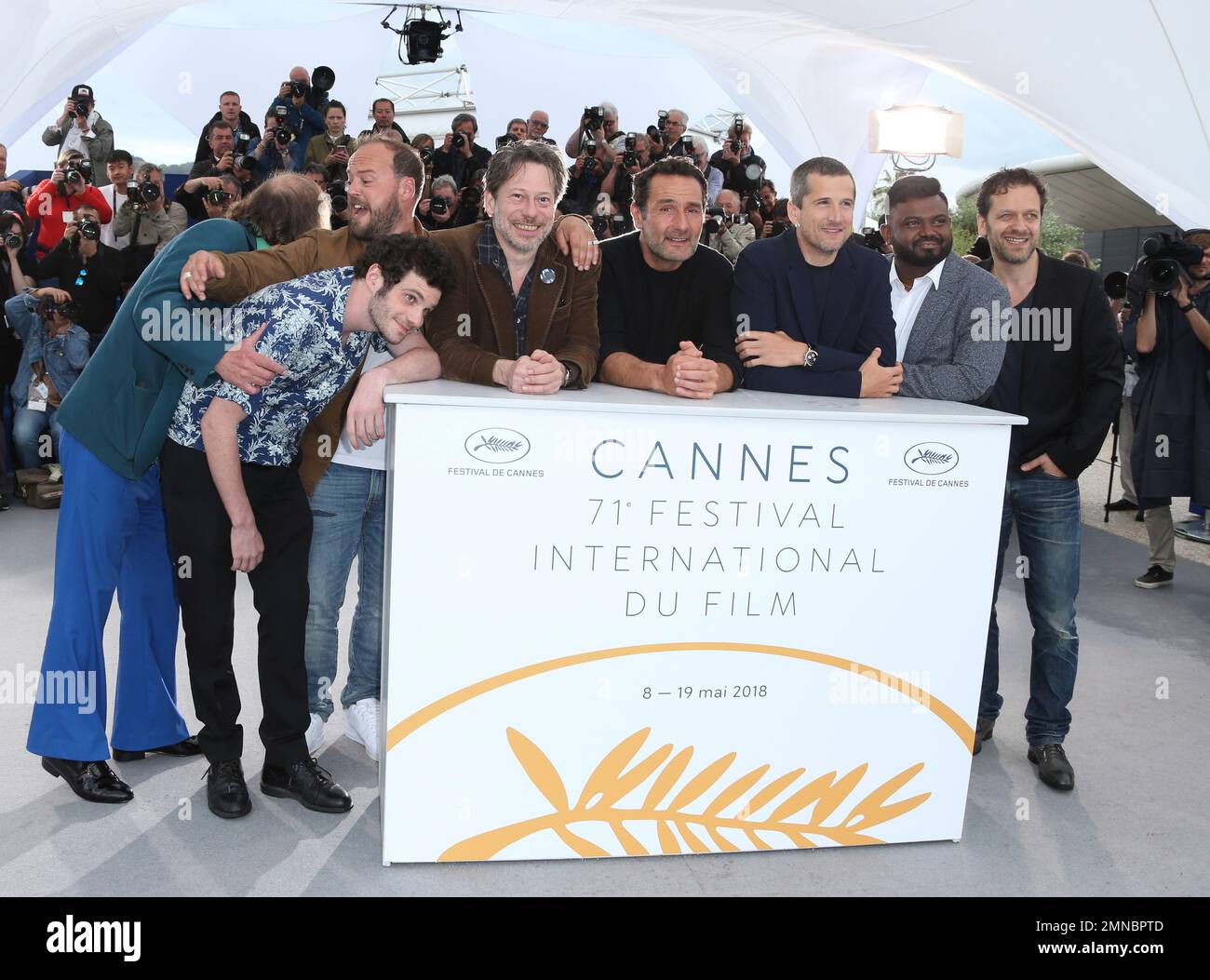 Actors Philippe Katerine, from left, Felix Moati, Alban Ivanov, Mathieu Amalric, director Gilles ...