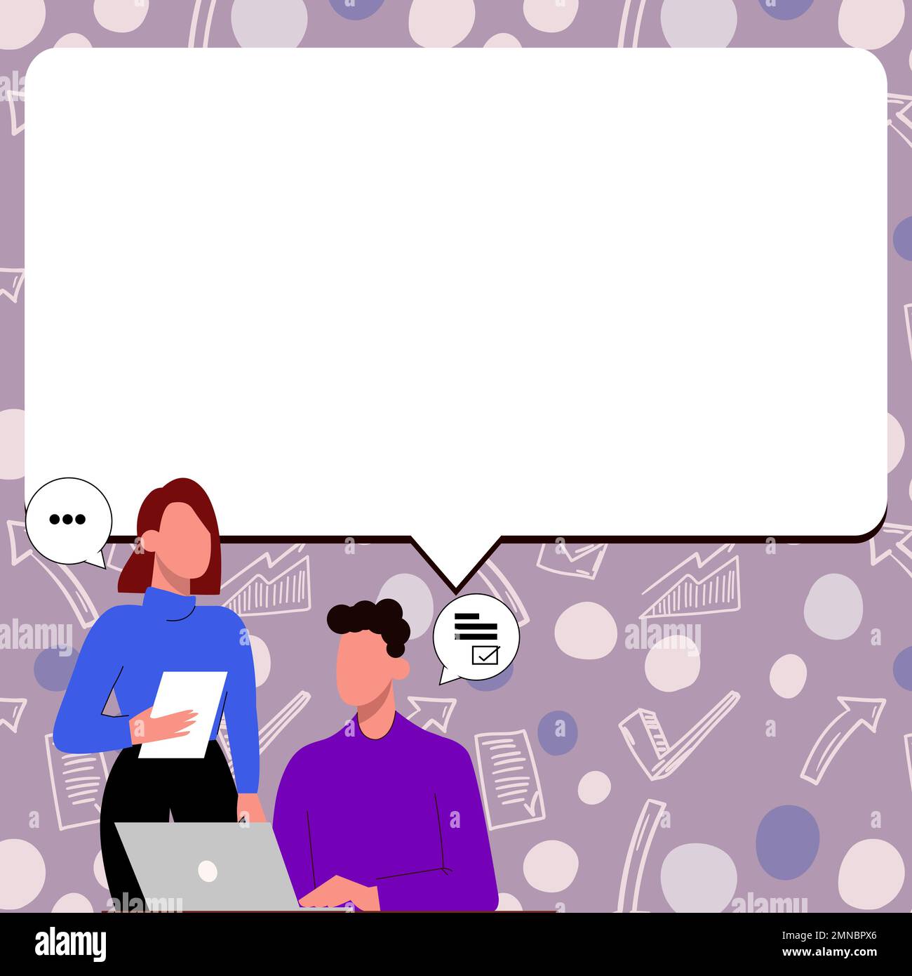 Man sitting at the table with laptop. Woman standing near computer ...