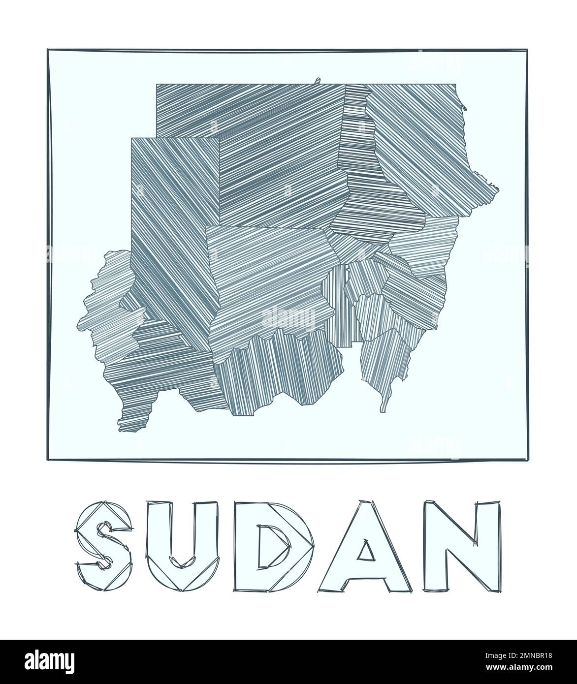 Sketch map of Sudan. Grayscale hand drawn map of the country. Filled ...