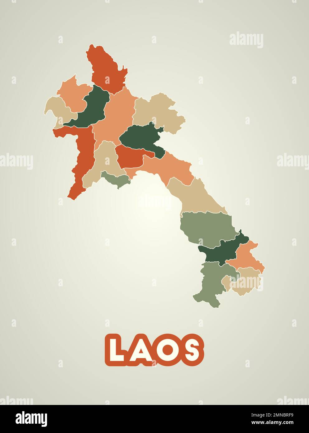 Laos poster in retro style. Map of the country with regions in autumn ...