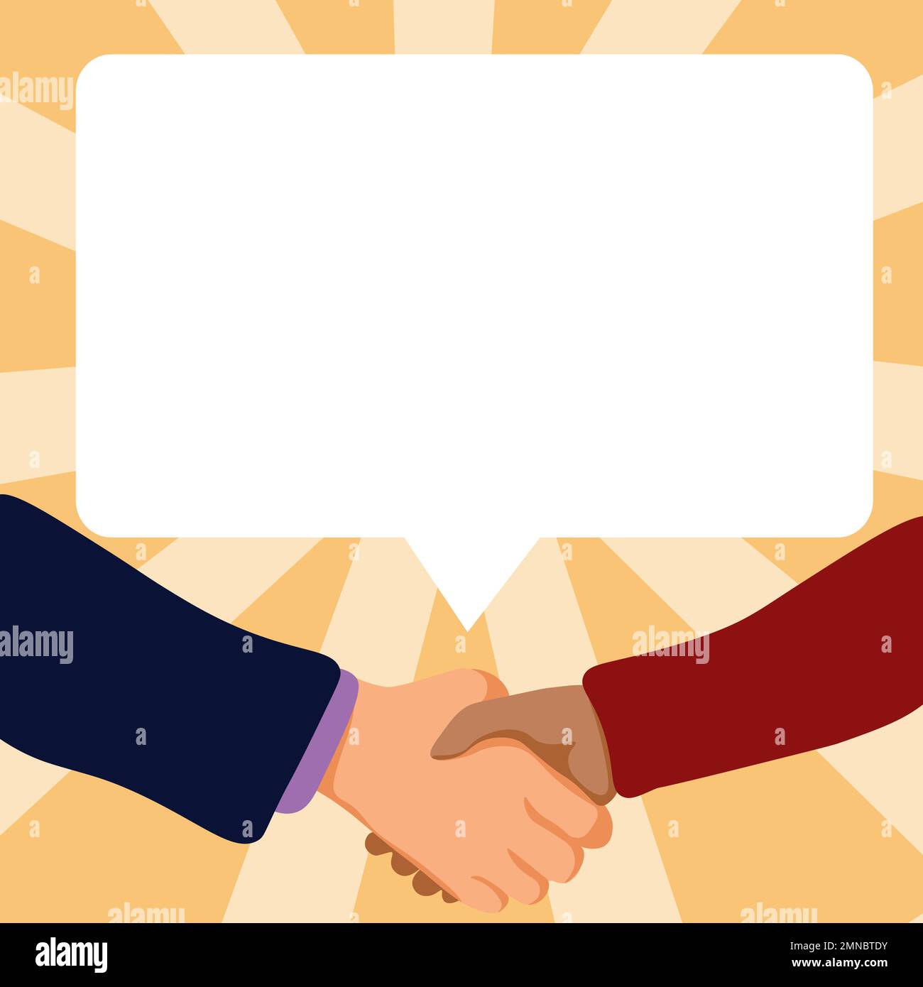 Handshake on bright colored background. Speech bubble with important ...