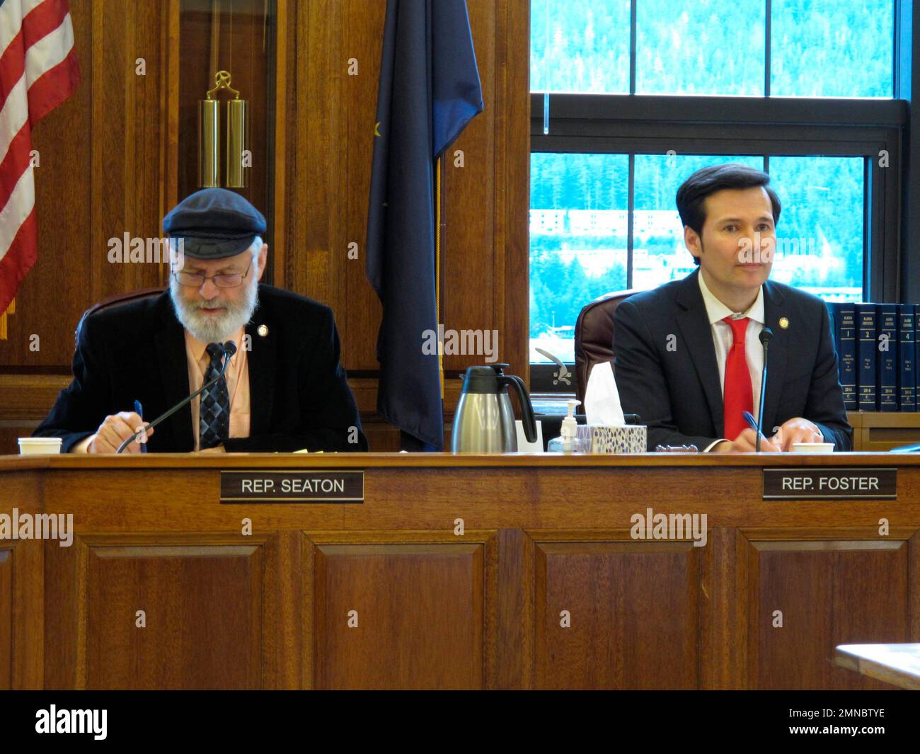 Alaska House Finance Committee Co-chair Paul Seaton, left, speaks ...