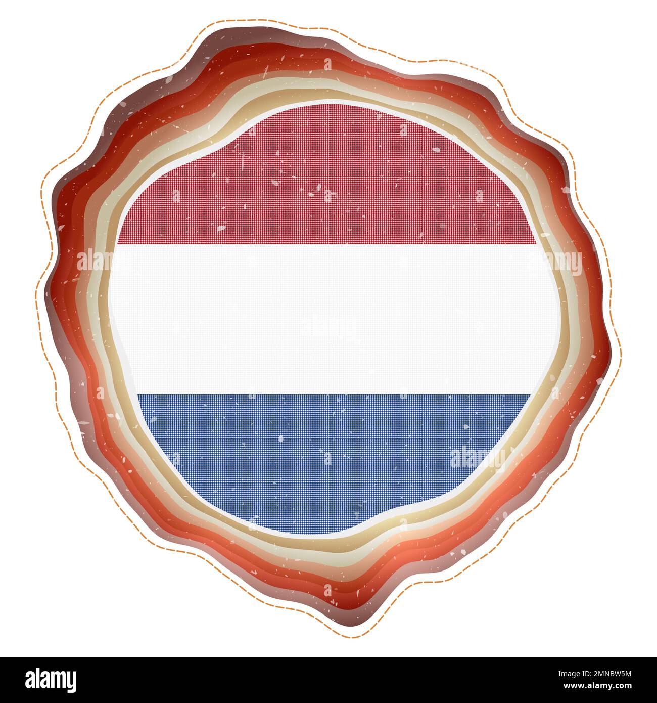 Netherlands flag in frame. Badge of the country. Layered circular sign around Netherlands flag ...