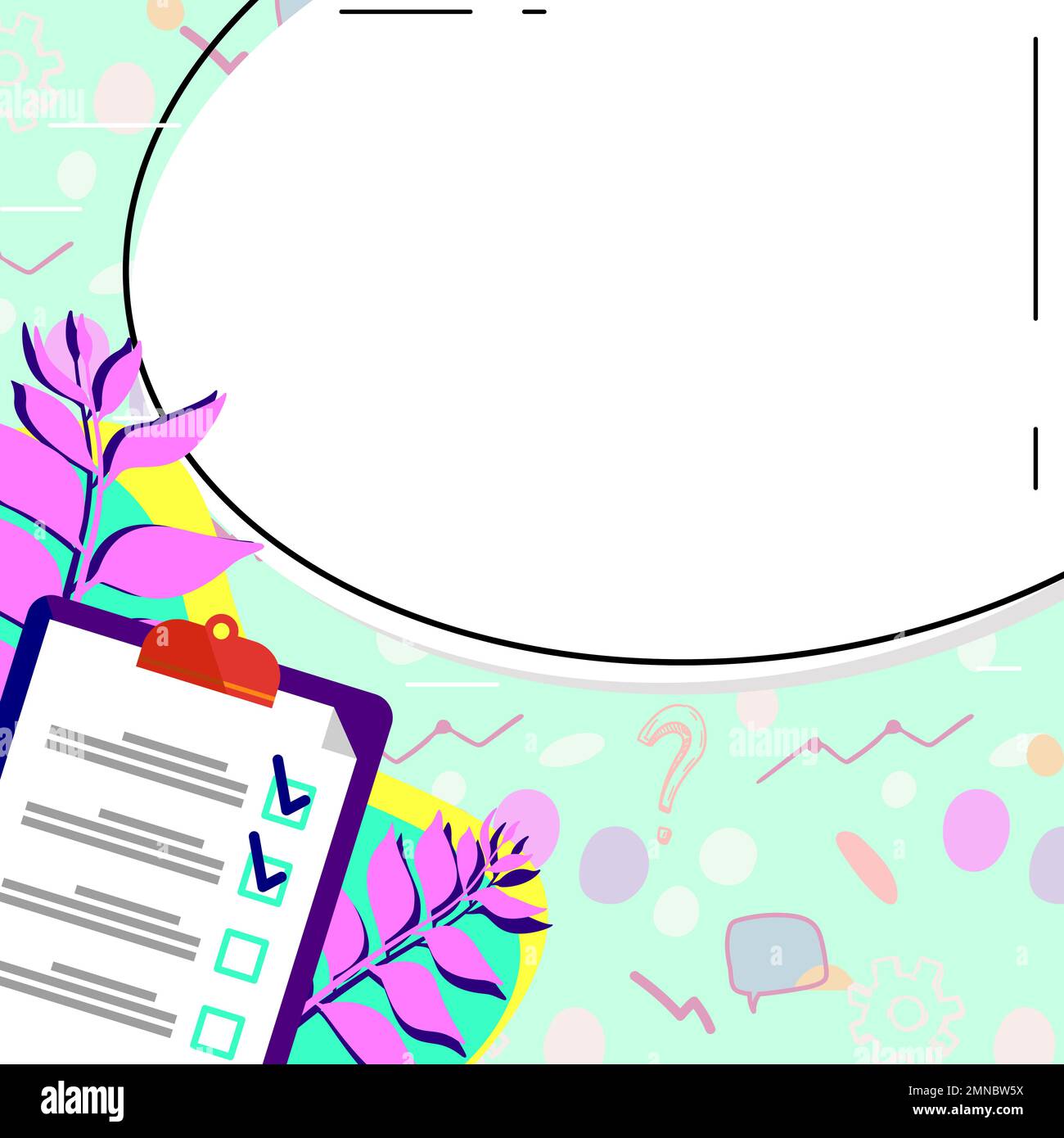 Paper with plan on bright colored background. White text holder with ...