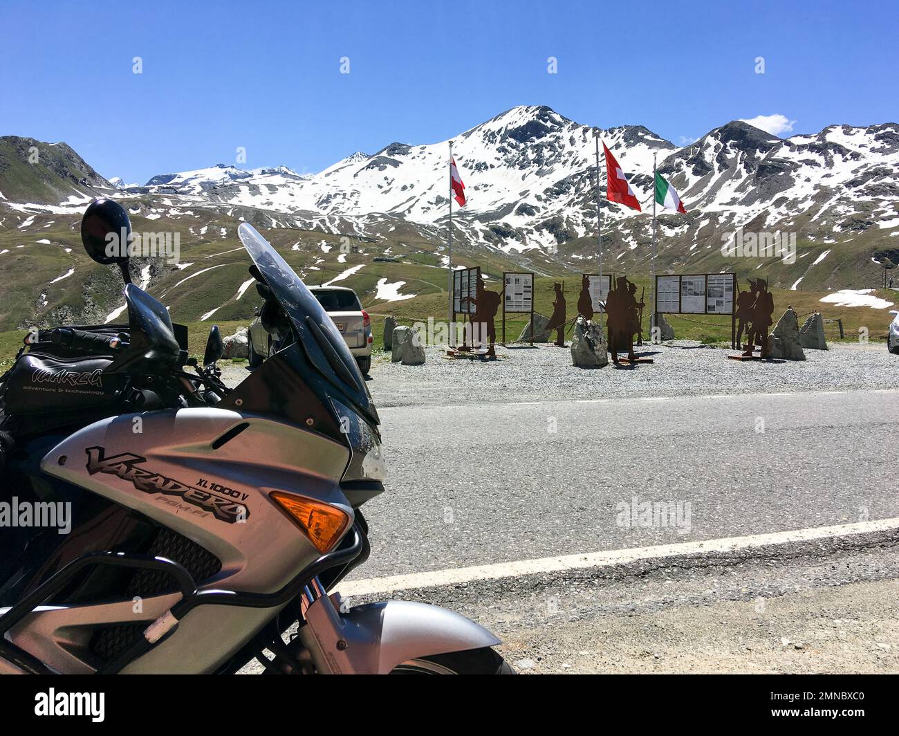 Umbrail pass, Switzerland - June 16, 2018: historical monument for the ...