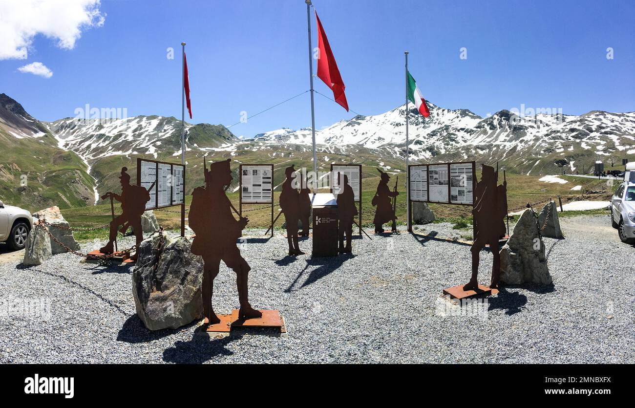 Umbrail pass, Switzerland - June 16, 2018: historical monument for the ...