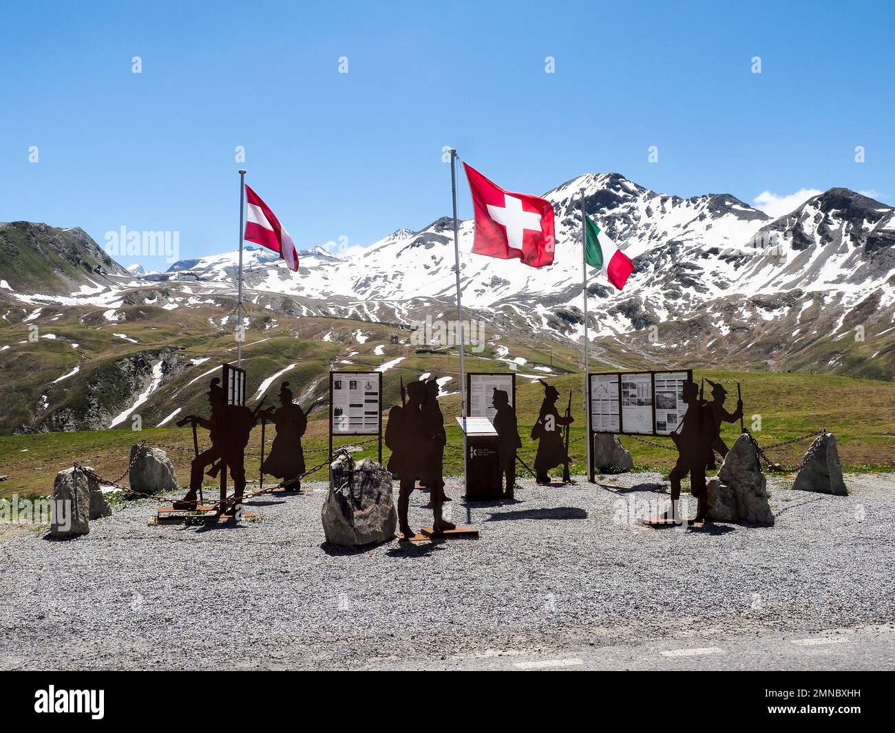 Umbrail pass, Switzerland - June 16, 2018: historical monument for the ...