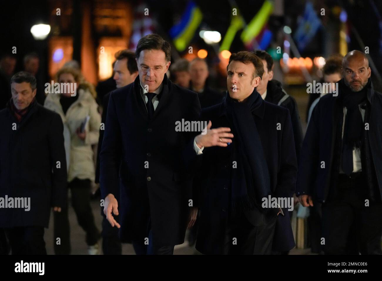 French President Emmanuel Macron, right, and Dutch Prime Minister Mark ...