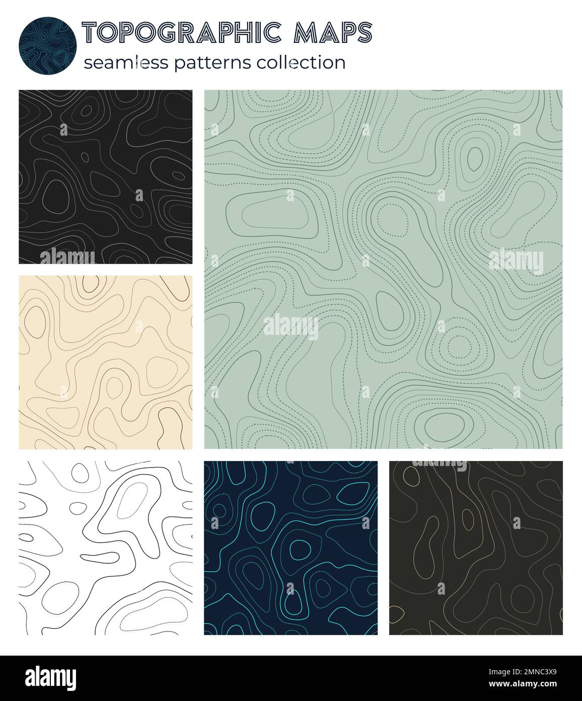 Topographic maps. Artistic isoline patterns, seamless design. Charming ...