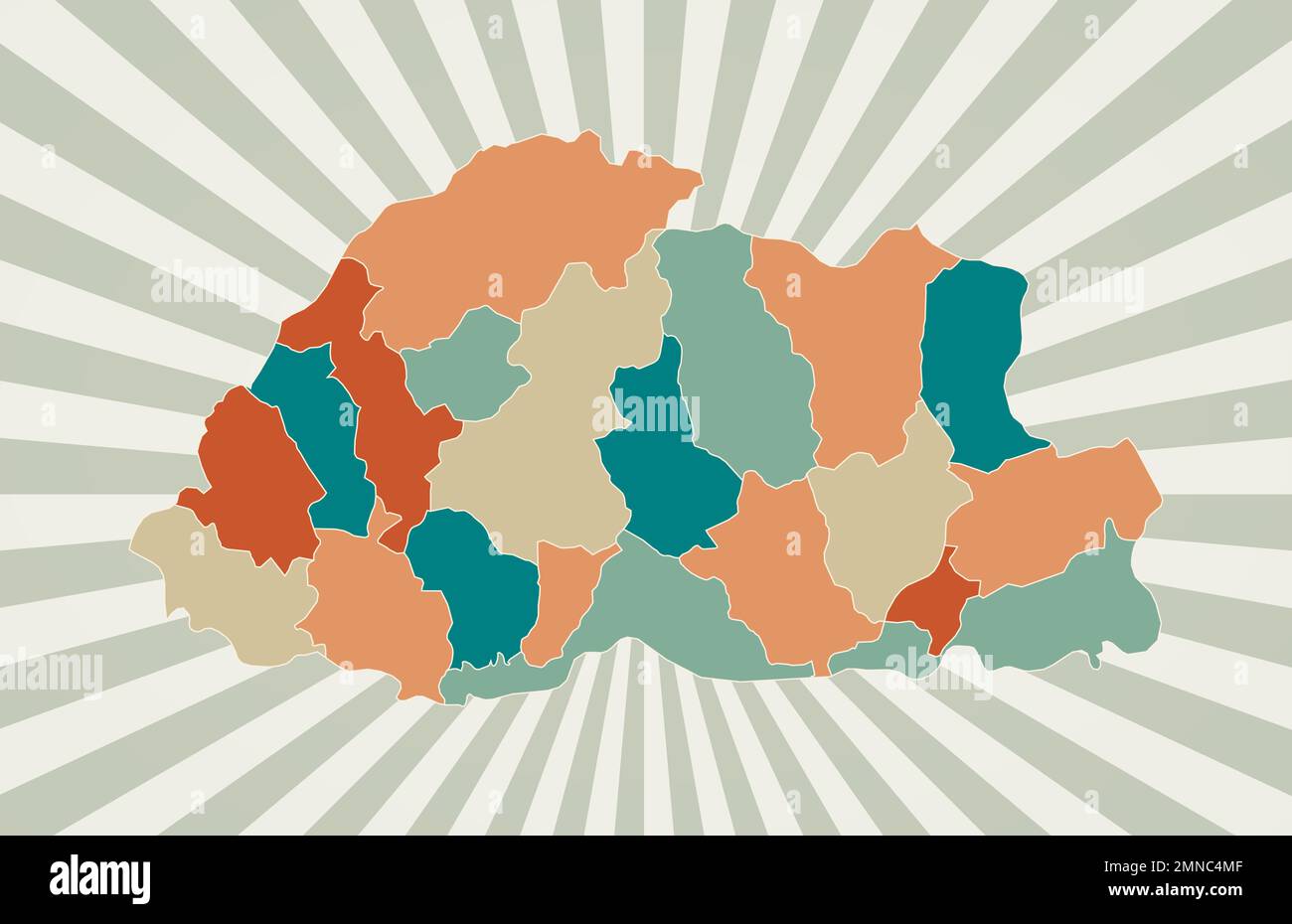 Bhutan map. Poster with map of the country in retro color palette ...