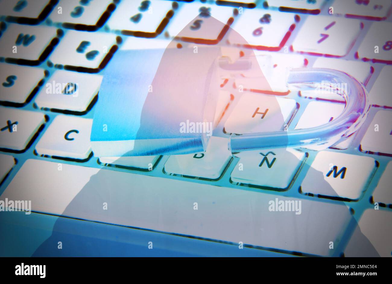 Metal lock on laptop, top view. Cyber security concept Stock Photo - Alamy