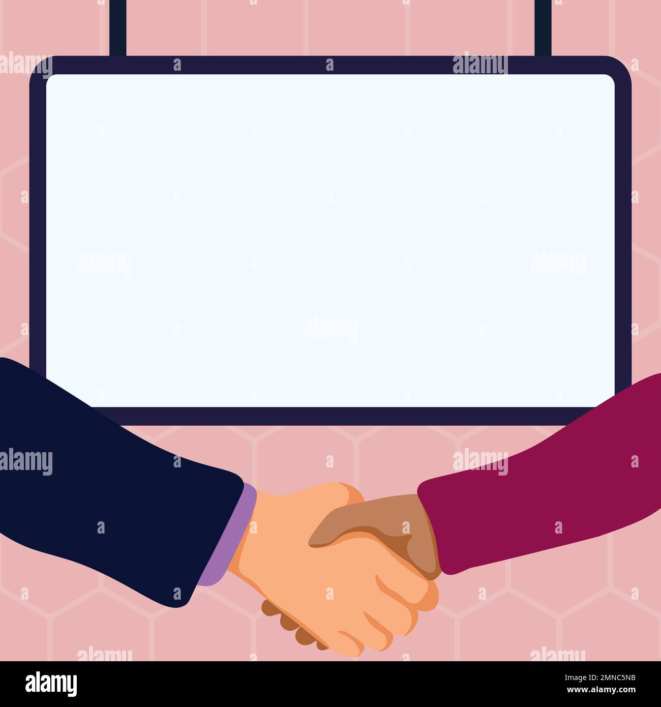 Handshake on bright colored background. Speech bubble with important ...