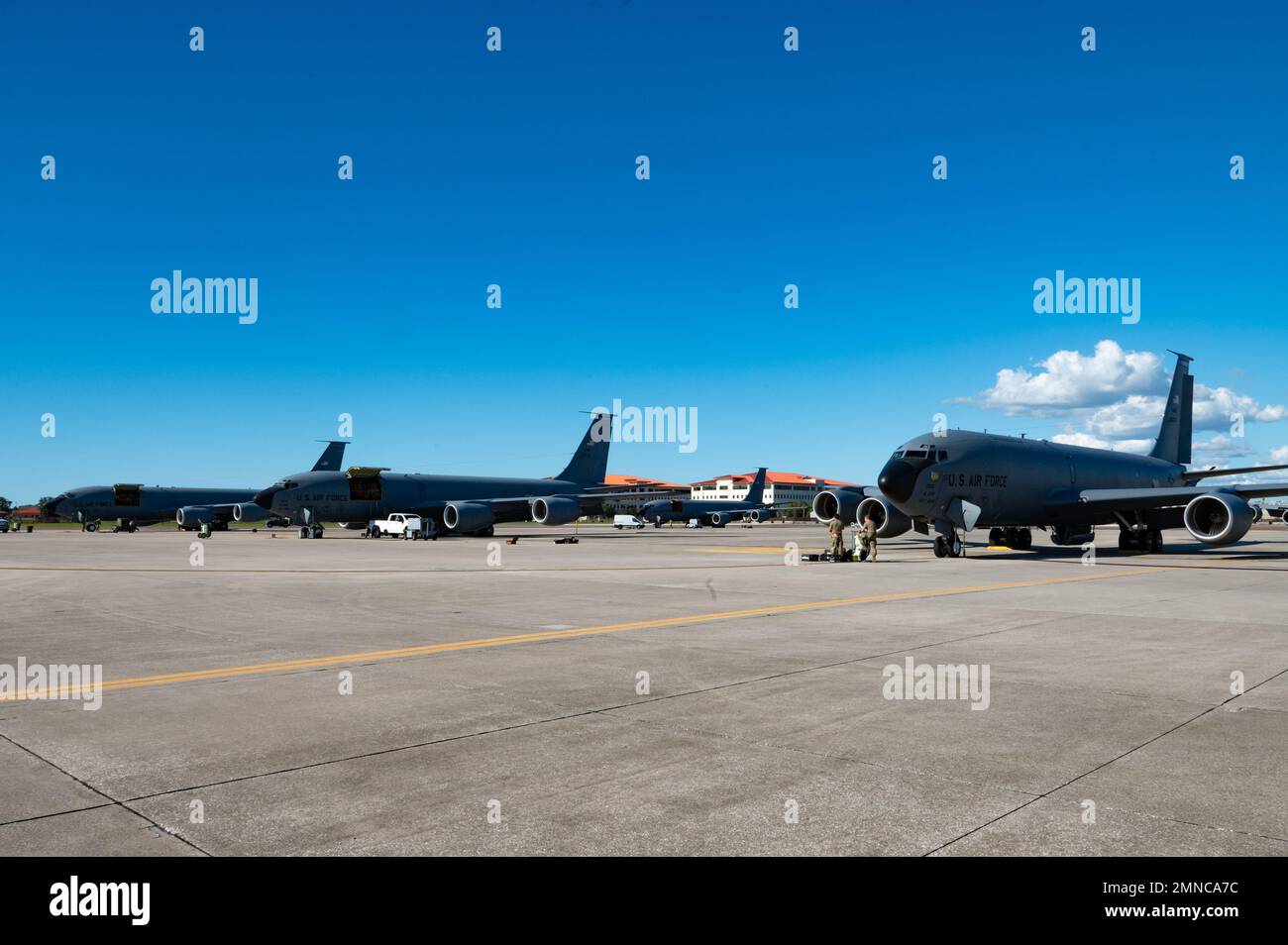 Three U.S. Air Force KC-135 Stratotankers remain dormant on the ...