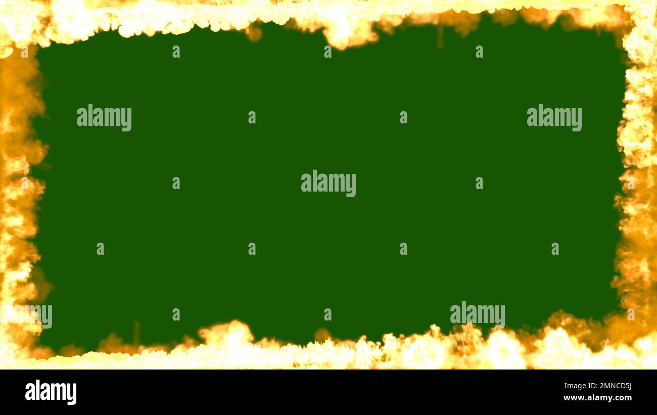 Square burning fire frame on green chromakey, isolated - object 3D ...