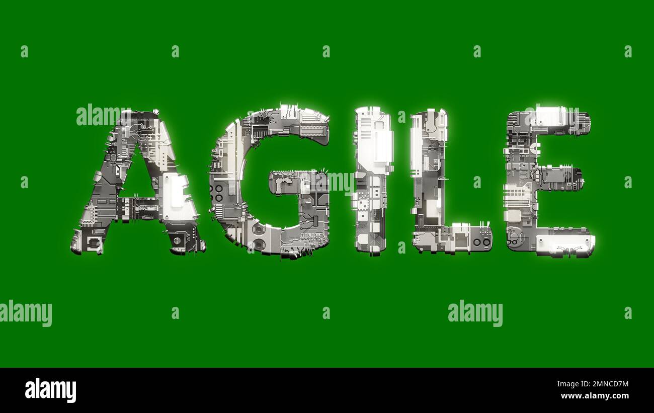 industrial style cybernetic text AGILE on chroma key screen backdrop ...