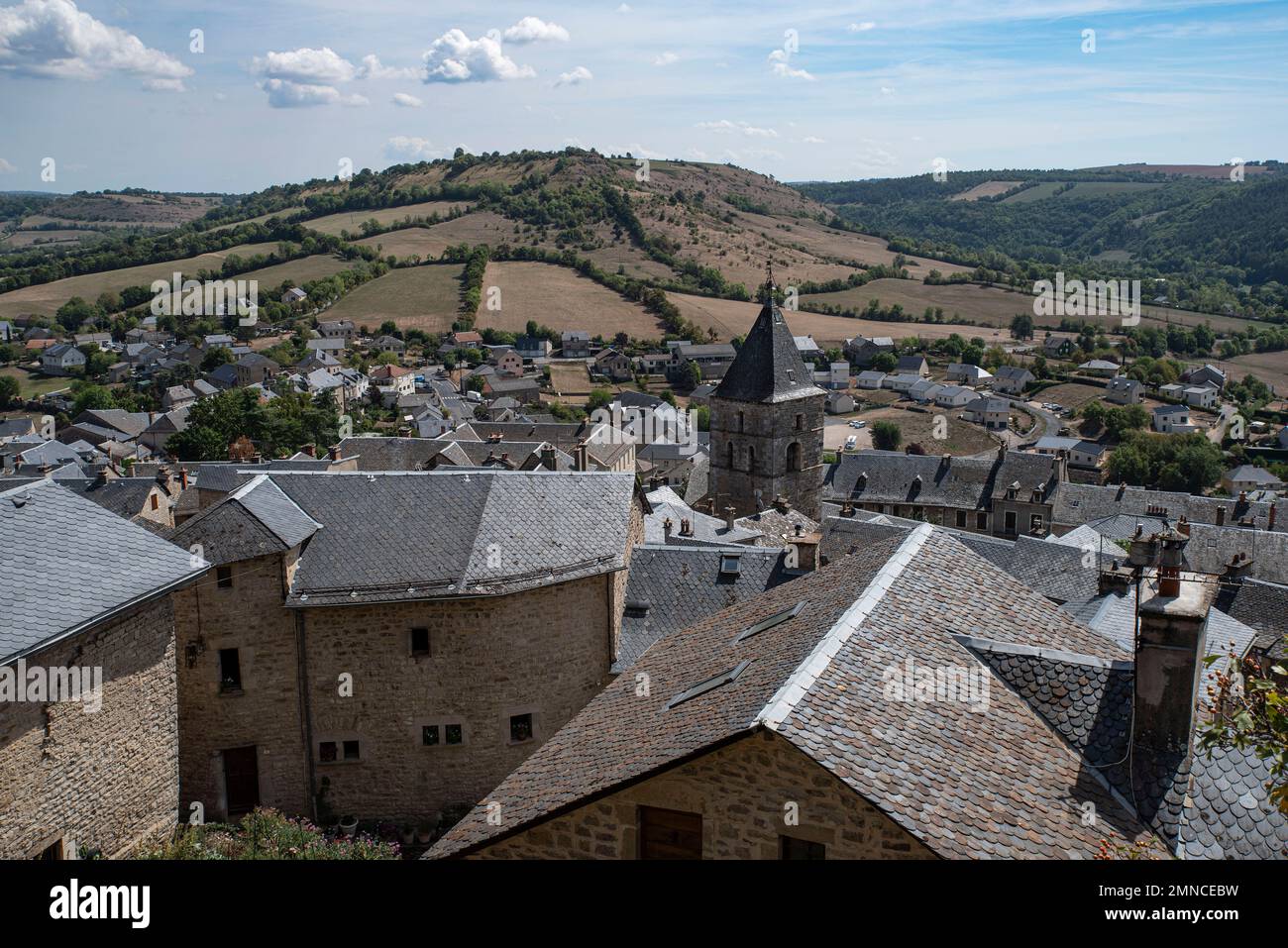 Architecture and landscape of Aveyron in France, with stone houses ...